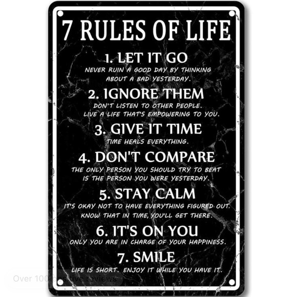 Wall Decor | 7 Rules Of Life Sign 8x12 | Poshmark